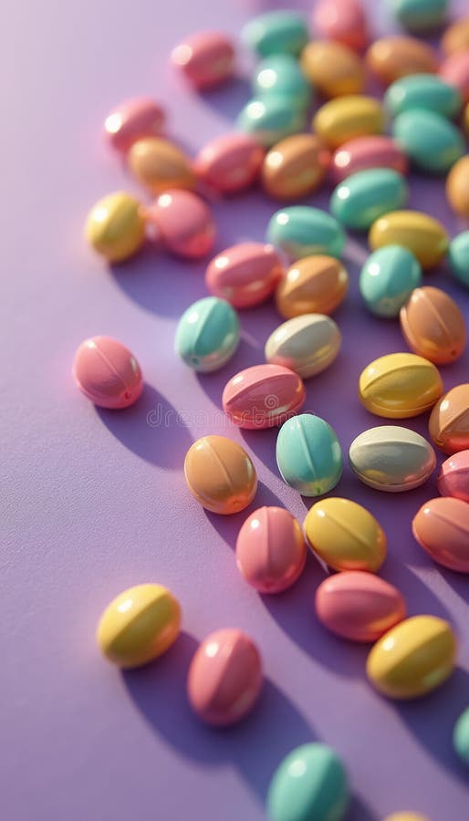 Colorful Capsules Scattered on a Pastel Background Stock Photo - Image ...