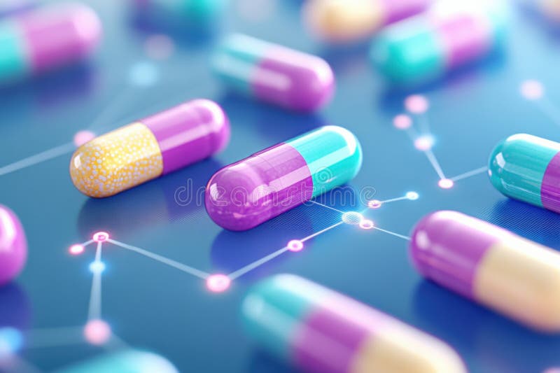Colorful Capsules and Tablets on a Digital Screen Indicating ...