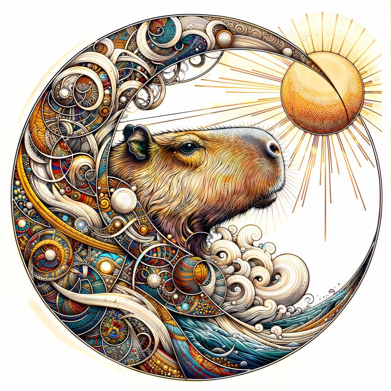 Colorful Capybara with Sun and Rays Illustration Stock Illustration ...