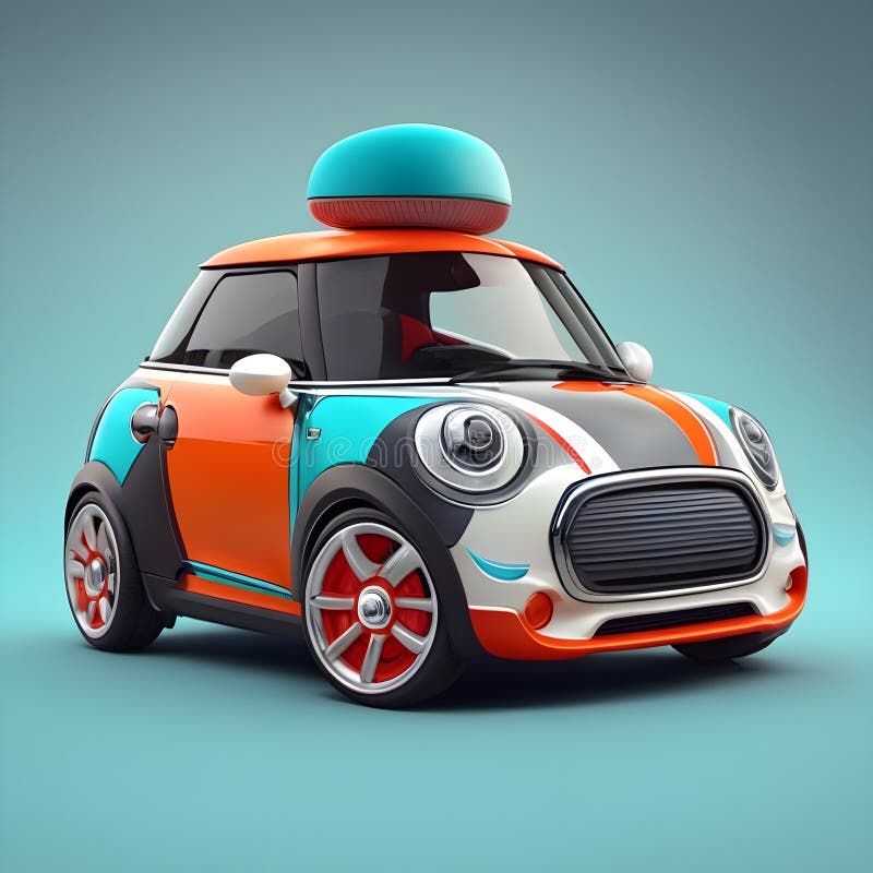 A Colorful Car with a Blue Top and the Word Mini on the Front Stock ...