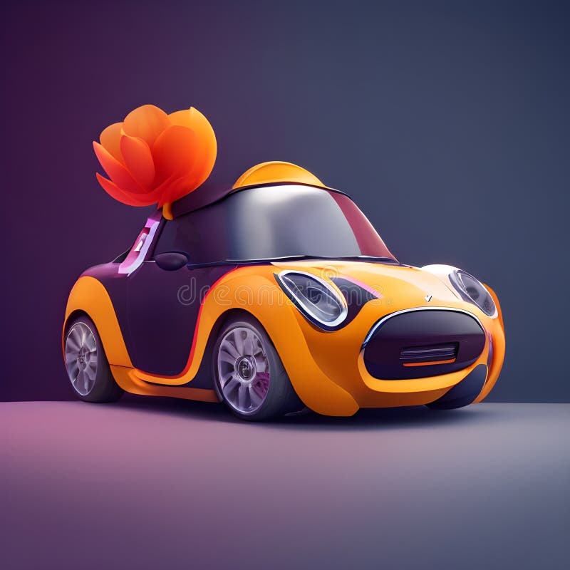 A Colorful Car with a Flower on the Top Stock Illustration ...