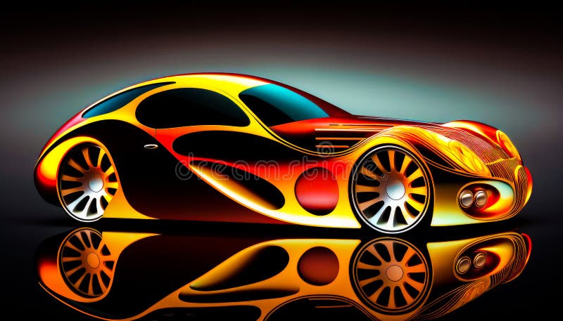 Colorful Car is Shown on Reflective Surface. Generative AI Stock Photo ...