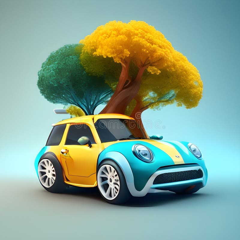 A Colorful Car with a Tree on the Top Stock Illustration - Illustration ...