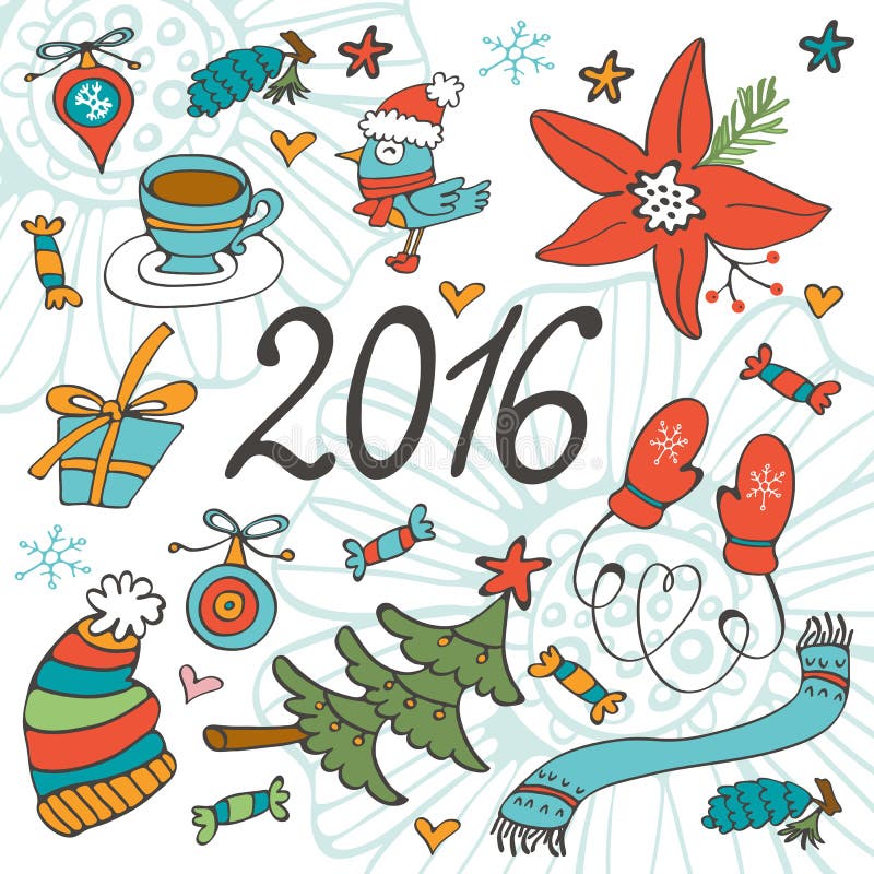 Colorful 2016 Card with Winter Graphics Stock Vector - Illustration of ...