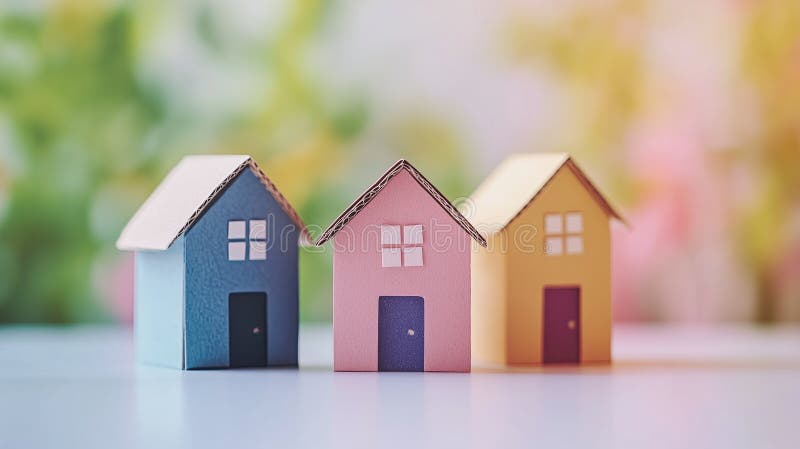 Colorful Cardboard Houses on a Smooth Surface with a Pastel Background ...