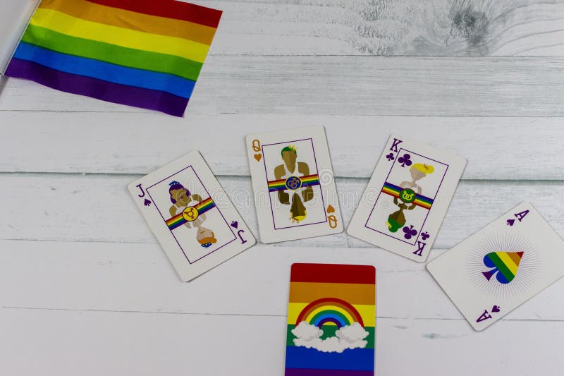 Colorful Cards Laid on Table with a Rainbow Flag Stock Image - Image of ...