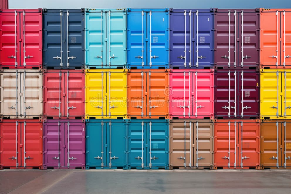 Colorful Cargo Containers Stacked on Each Other in a Large Container ...