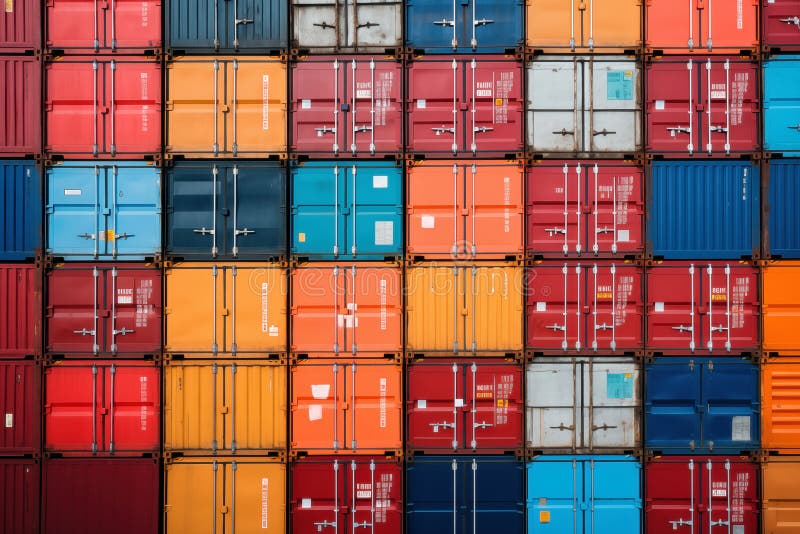 Colorful Cargo Containers Stacked on Each Other in a Large Container ...