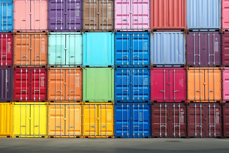Colorful Cargo Containers Stacked on Each Other in a Large Container ...