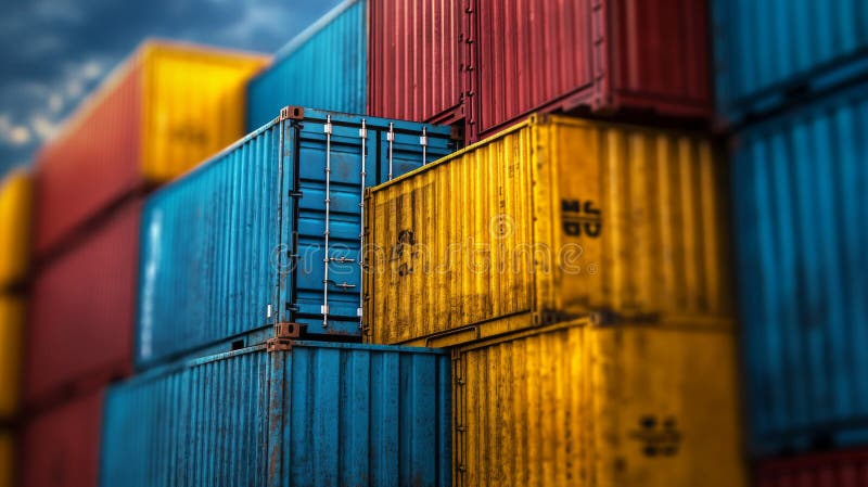 Colorful Cargo Containers Stacked High in a Port Yard Stock ...
