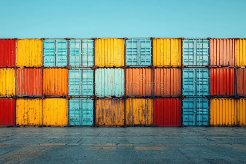Colorful Cargo Containers Stacked in Minimalist Composition Create ...