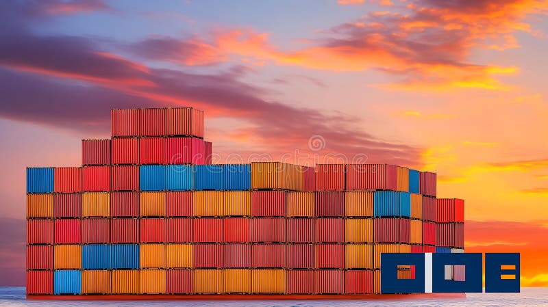 Colorful Cargo Containers at Sunset, Global Shipping and Logistics ...