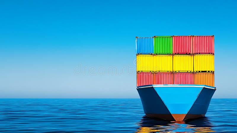 Colorful Cargo Ship on the Ocean Stock Illustration - Illustration of ...