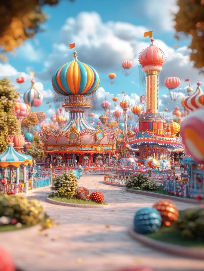 A Colorful Carnival with Many Rides and Attractions Stock Photo - Image ...