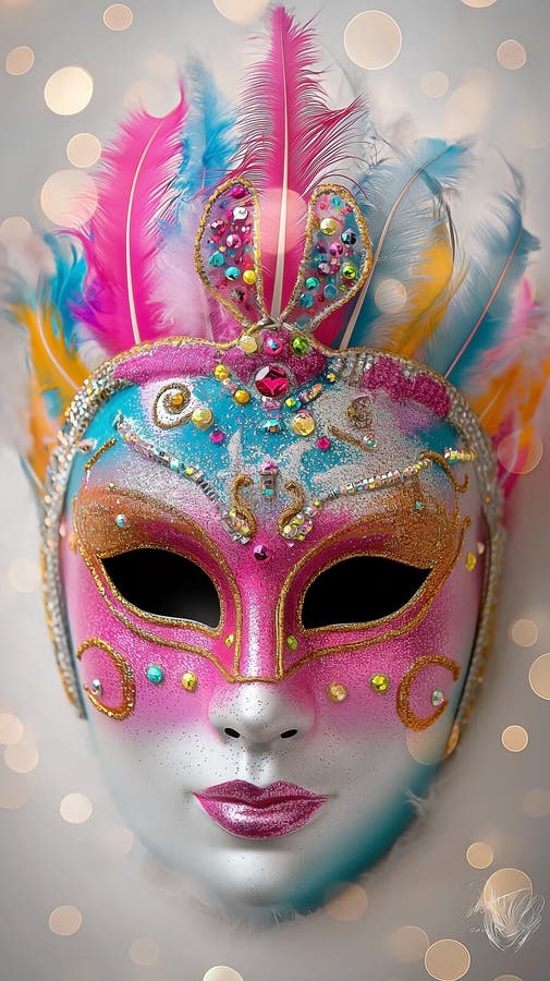 Colorful Carnival Mask Isolated on Pink with Feathers. Carnival Mask ...