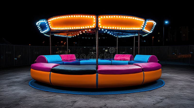 Colorful Carnival Ride Illuminated at Night Against a Dark Sky Stock ...