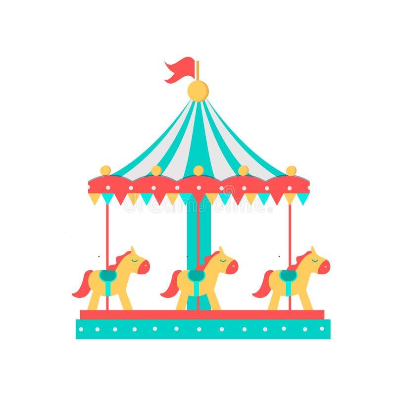 Colorful Carousel with Horses on White Background Stock Vector ...