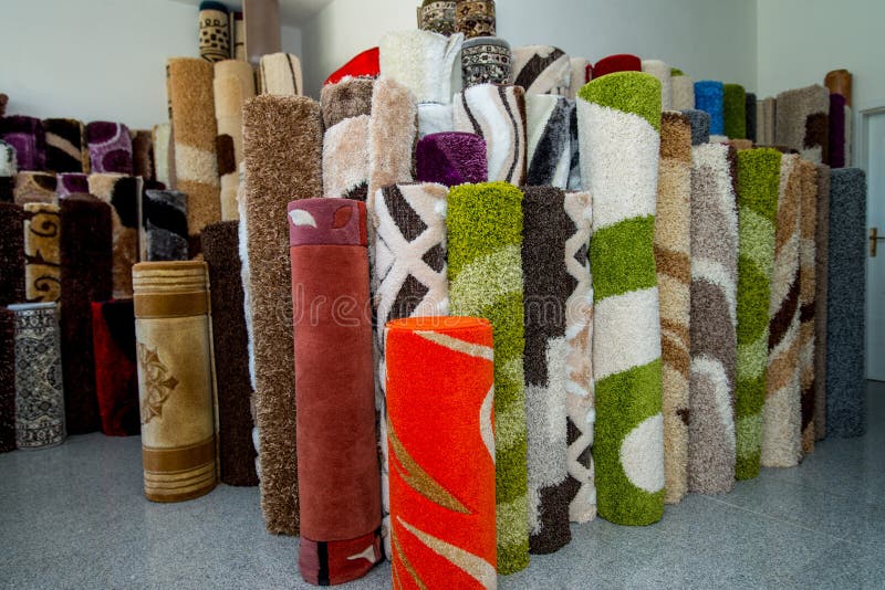 Colorful Carpets in the Store Stock Image - Image of level, material ...