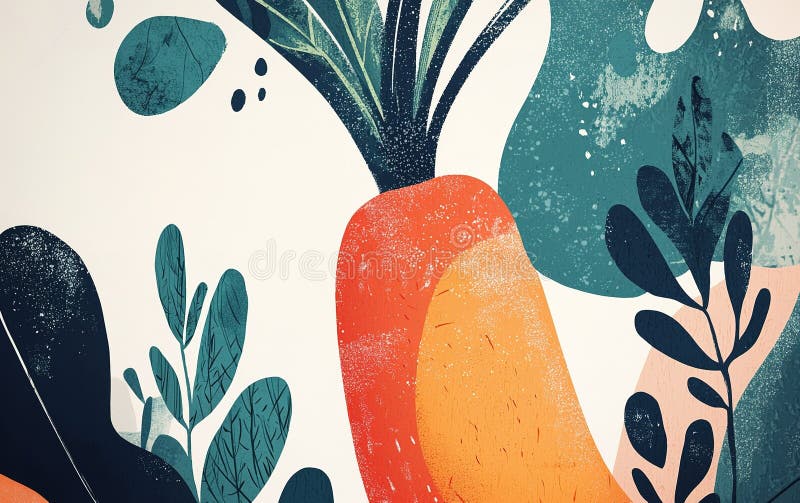 Colorful Carrots and Abstract Leaves Create a Vibrant Mural Design in a ...