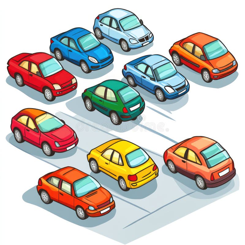 Colorful Cars in a Row stock illustration. Illustration of congestion ...