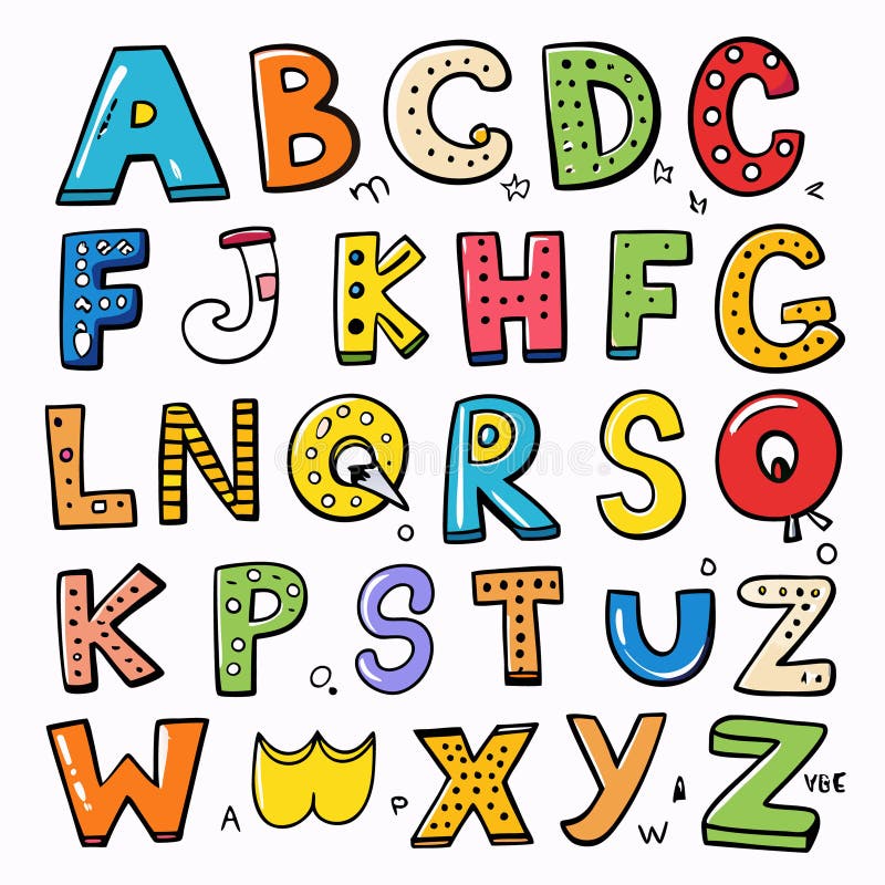 Colorful Cartoon Alphabet Letters with Doodles Stock Vector ...