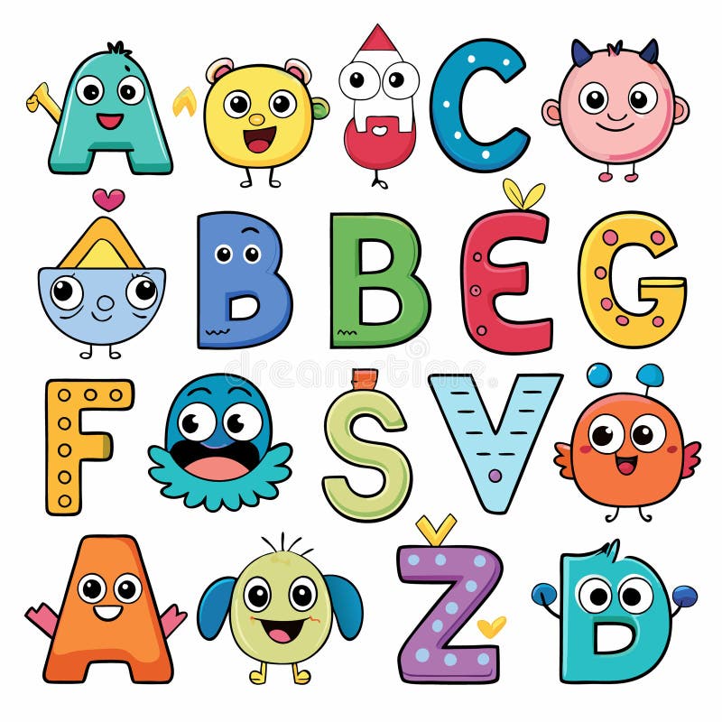 Colorful Cartoon Alphabet Letters with Friendly Monster Faces Stock ...