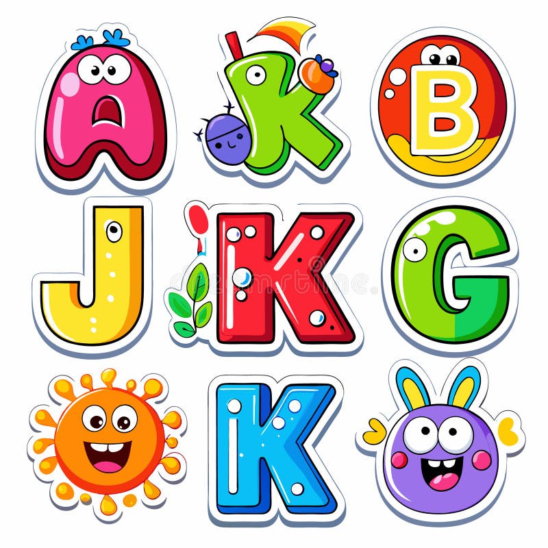 Colorful Cartoon Alphabet Letters with Funny Faces Stock Vector ...