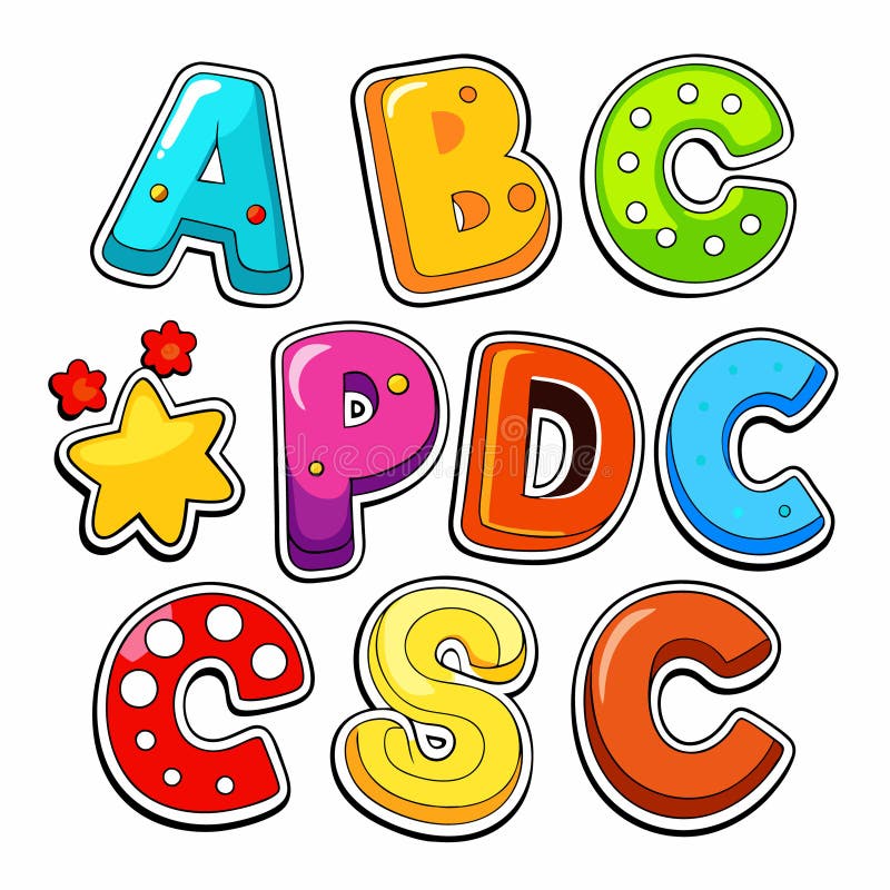 Colorful Cartoon Alphabet Letters and Characters for Kids Stock Vector ...