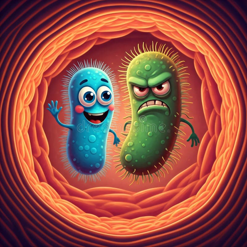 Colorful Cartoon Bacteria: Happy and Angry Characters Inside a Cell ...