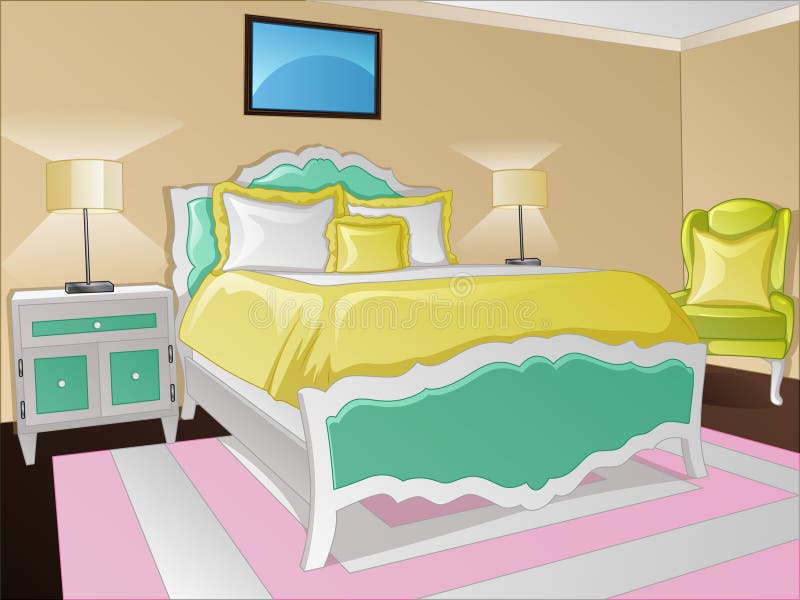 Colorful Cartoon Bedroom Background Scene Stock Vector - Illustration ...