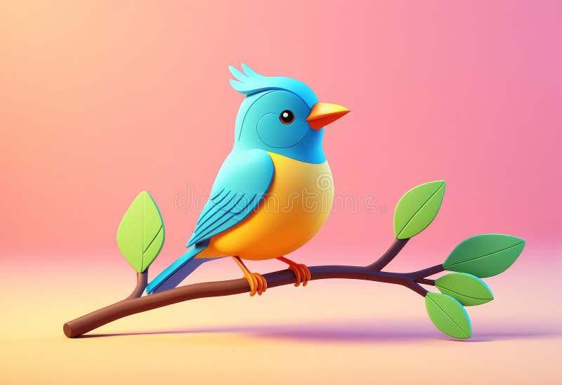 Colorful Cartoon Bird on a Branch with Gradient Background Stock Image ...