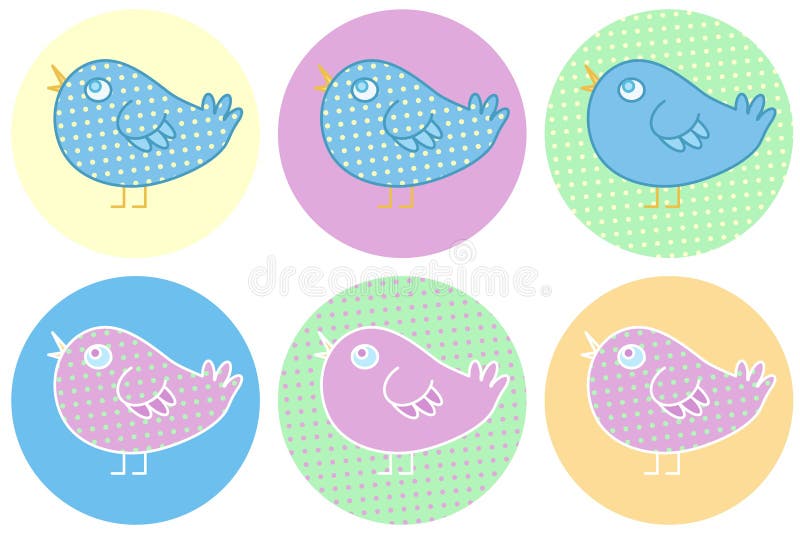 Colorful Cartoon Bird Stickers Vector Set Stock Vector - Illustration ...