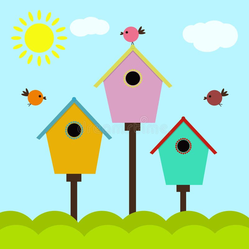 Colorful Cartoon Birdhouses Stock Vector - Illustration of nest ...