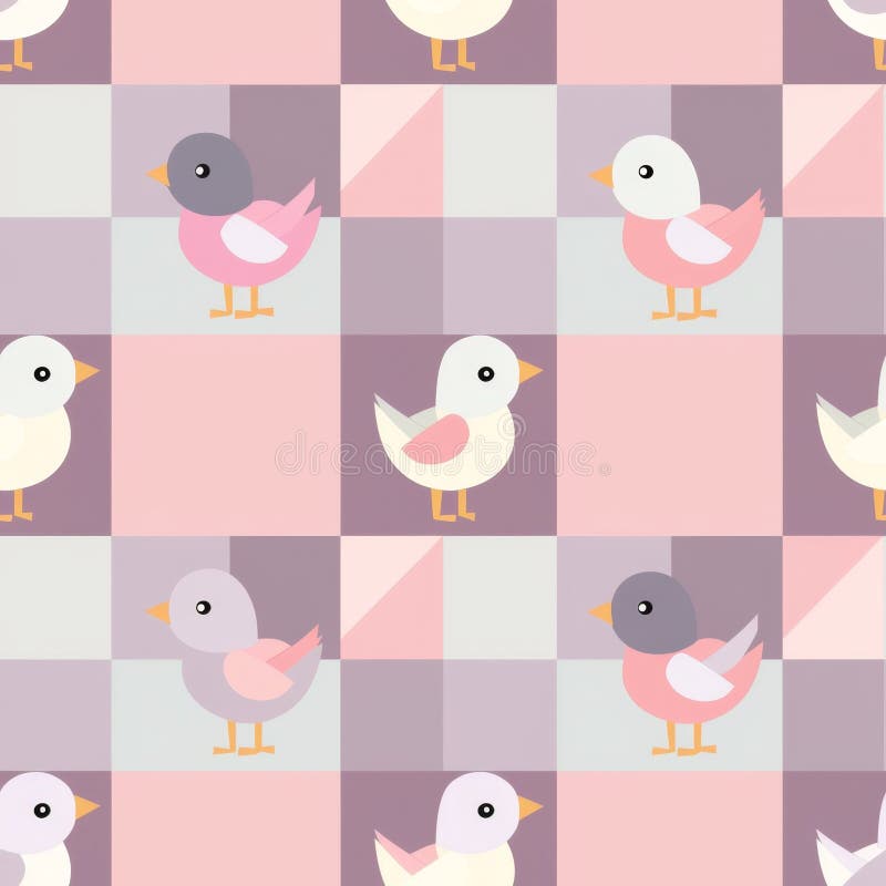 Colorful Cartoon Birds Pattern on Geometric Background Stock ...