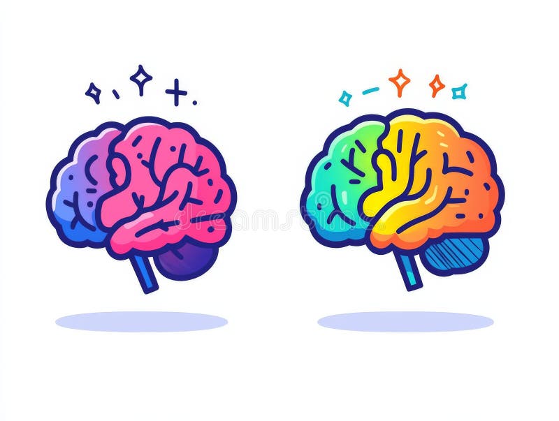 Colorful Cartoon Brain Illustrations Highlighting the Left and Right ...