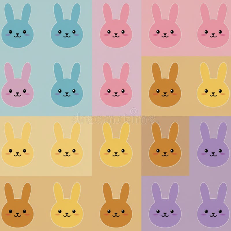 Colorful Cartoon Bunny Faces Arranged in a Grid Pattern. Stock ...