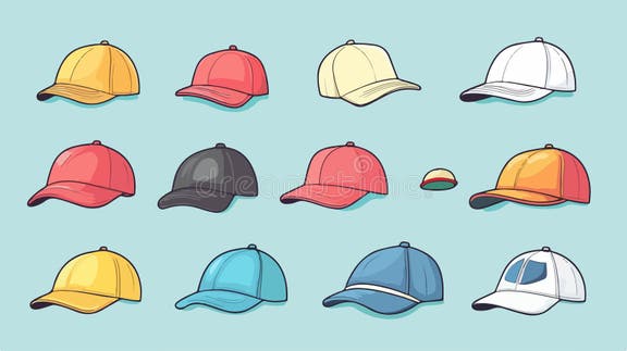 Colorful Cartoon Caps Set in Simple Flat Design Vector Isolated on ...