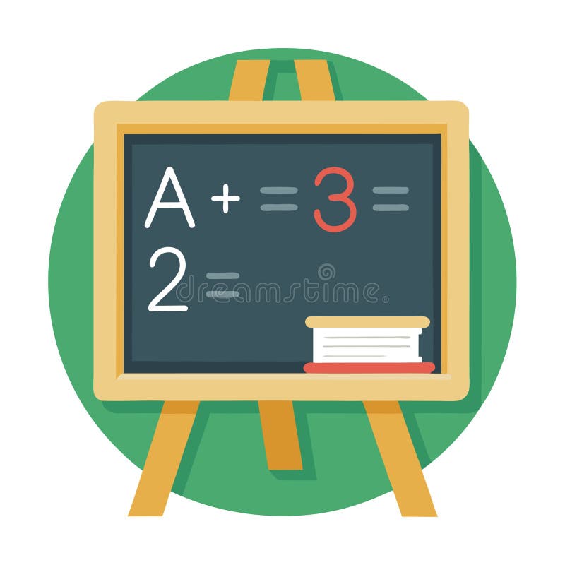 Colorful Cartoon School Chalkboard with Math Problems and a Book Stack ...