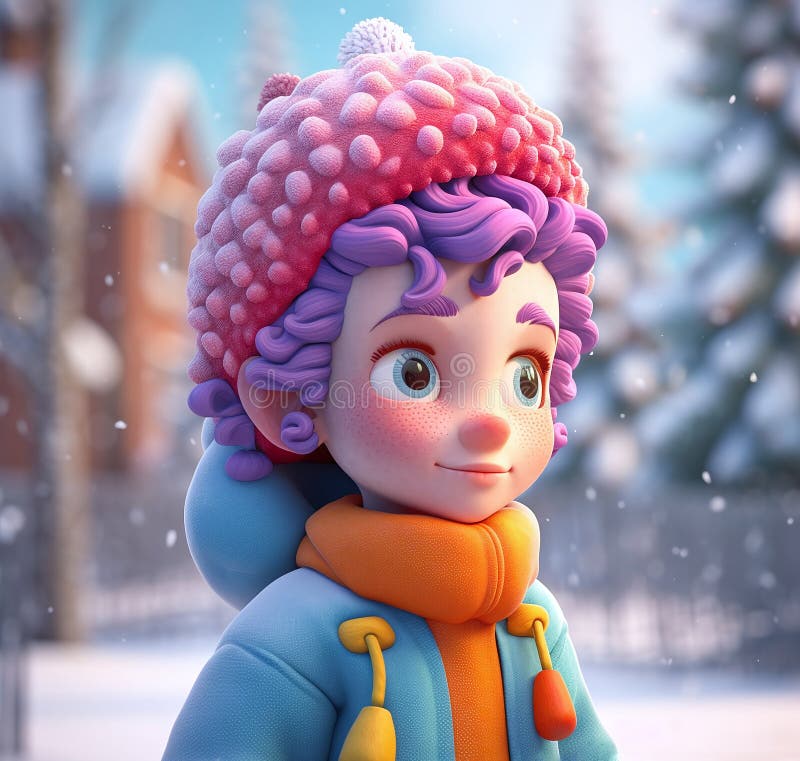 A Colorful Cartoon Character with Snow in Winter Wool Stock ...