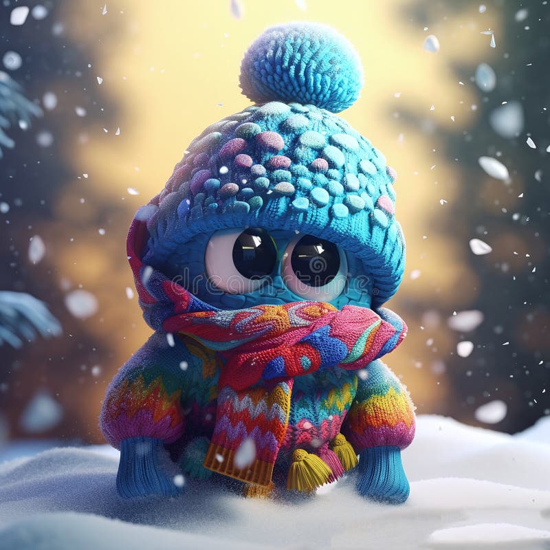 A Colorful Cartoon Character with Snow in Winter Wool Stock ...