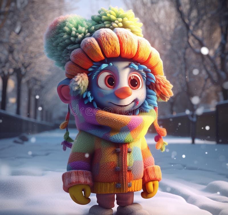 A Colorful Cartoon Character with Snow in Winter Wool Stock ...