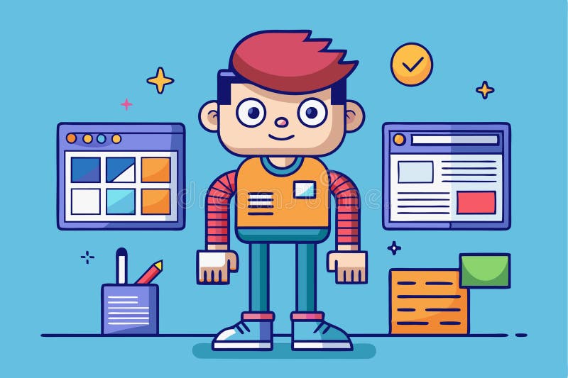 A Colorful Cartoon Character Stands among Customizable Wireframing ...