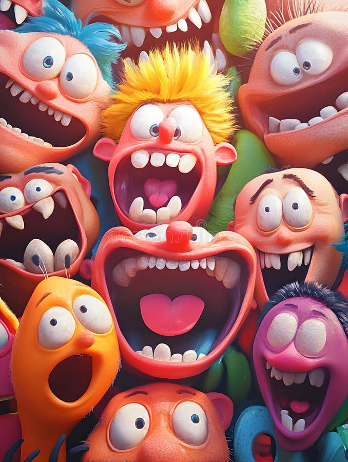 Colorful Cartoon Characters with Joyous Expressions Stock Illustration ...