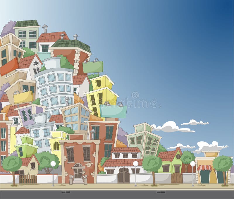Colorful cartoon city stock vector. Illustration of shop - 29524621