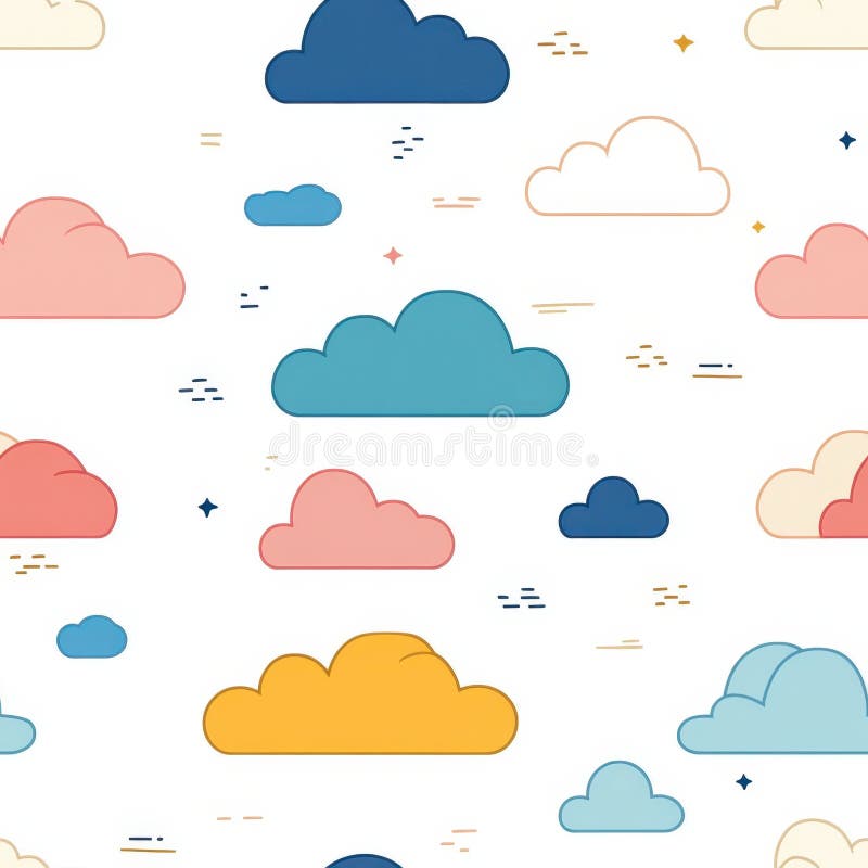 Colorful Cartoon Cloud Pattern on White Background - Whimsical and ...