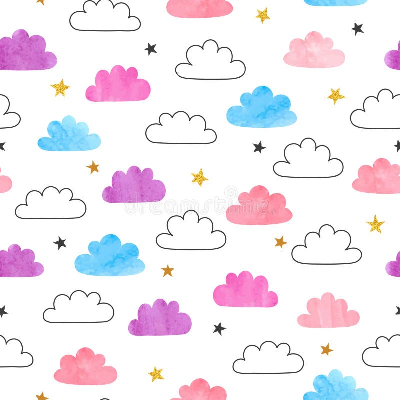 Colorful Cartoon Clouds Seamless Pattern. Cute Vector Childish Print ...