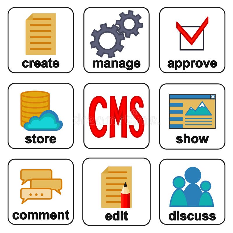 Colorful Cartoon CMS Functions Infographic Vector Poster Stock Vector ...