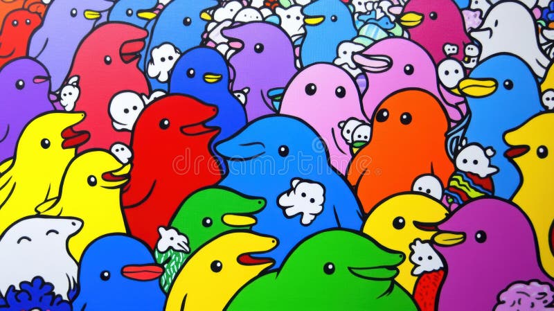 Colorful Cartoon Creature Crowd Stock Illustration - Illustration of ...