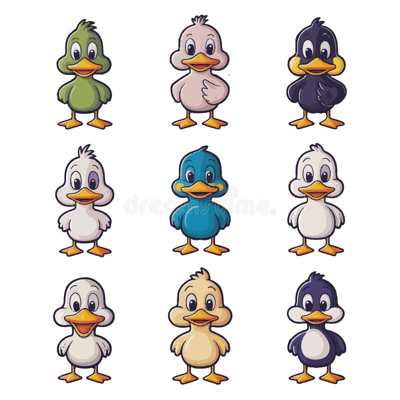 Colorful Cartoon Duck Characters Vector Set in EPS Format Stock Vector ...