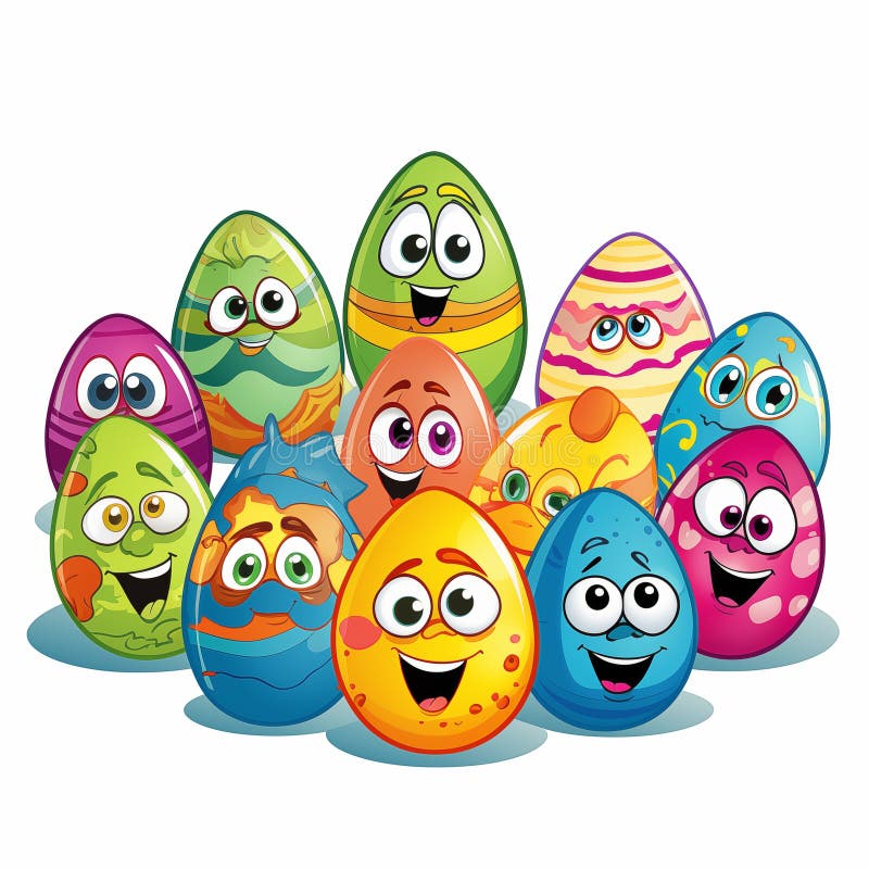 Colorful Cartoon Easter Eggs with Smiling Faces Grouped Together on a ...
